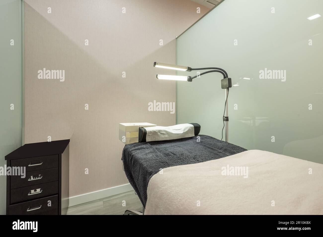 A facial care booth in a beauty center booth with tempered glass ...
