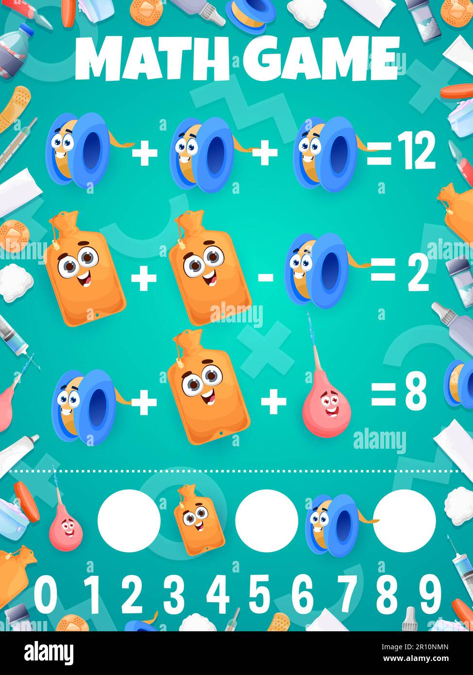 Math game worksheet cartoon adhesive patch, enema and heating pad ...