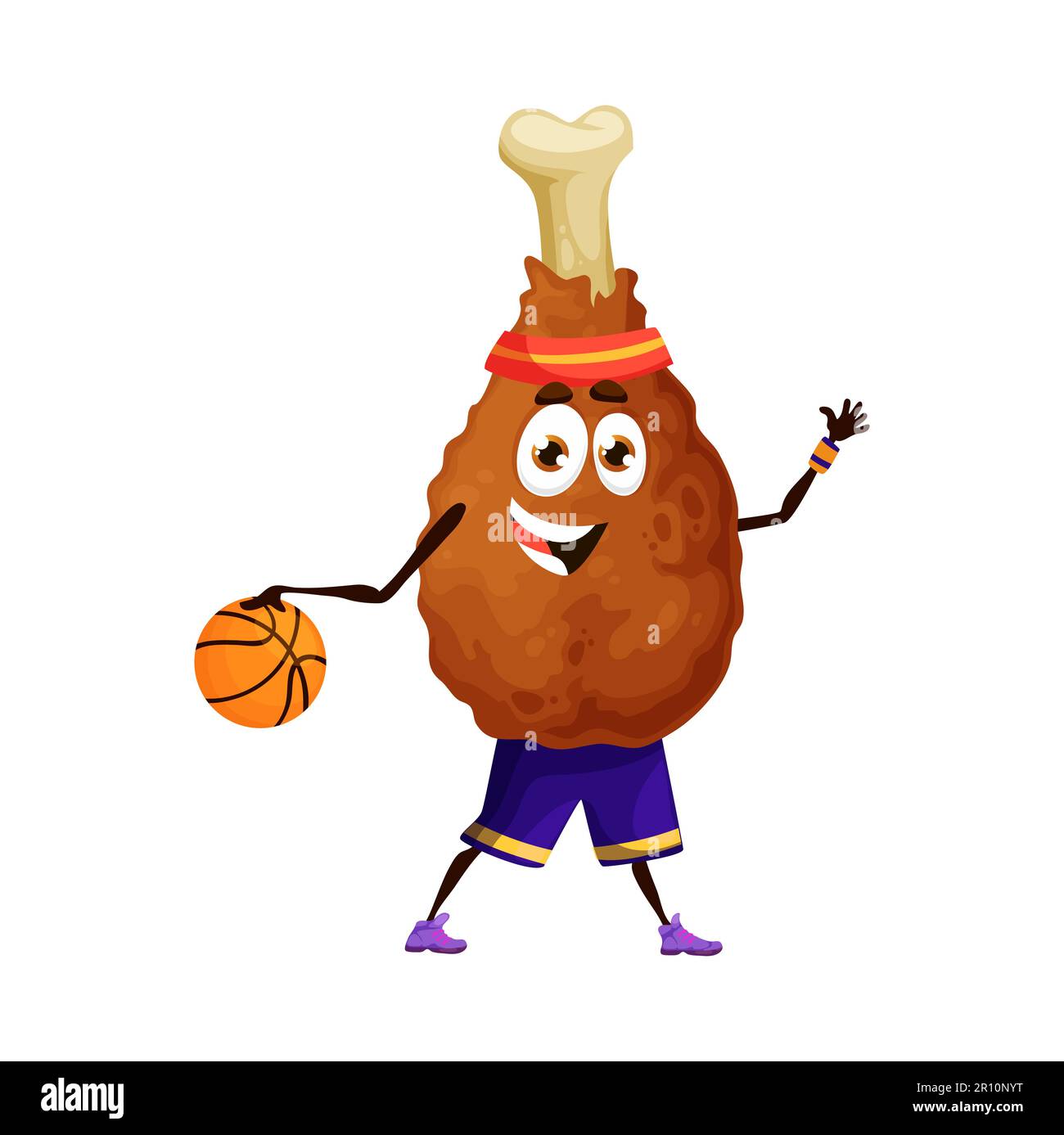 Cartoon chicken leg character playing basketball sport game. Happy fast ...