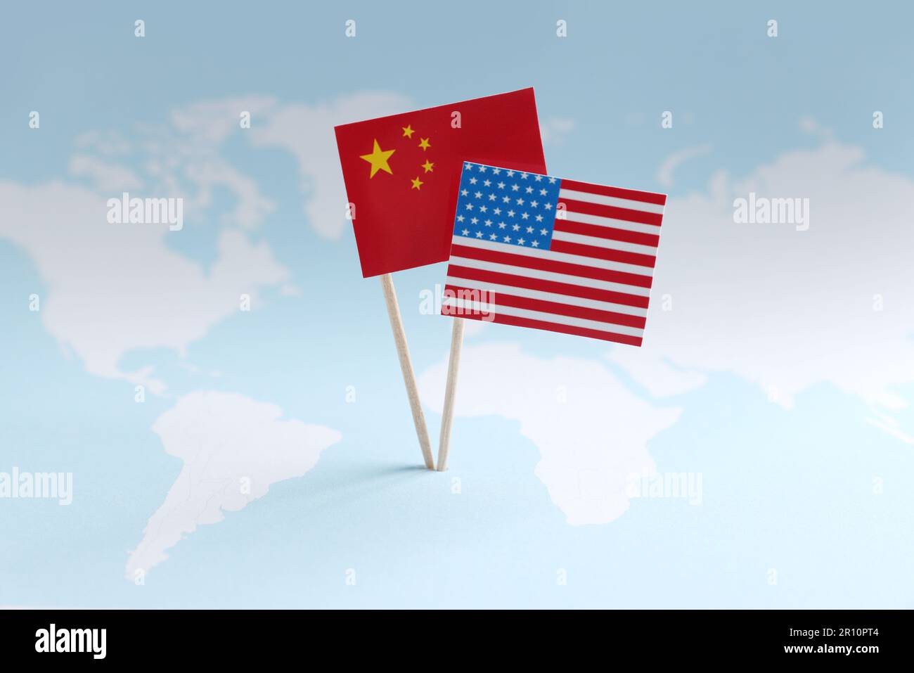 American and Chinese flags on world map. Trade war concept Stock Photo ...