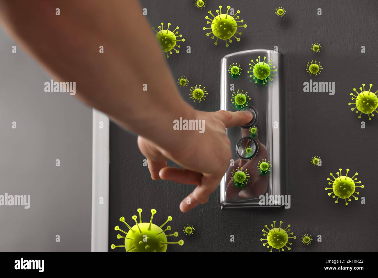 Man press button in elevator with germs, closeup Stock Photo - Alamy