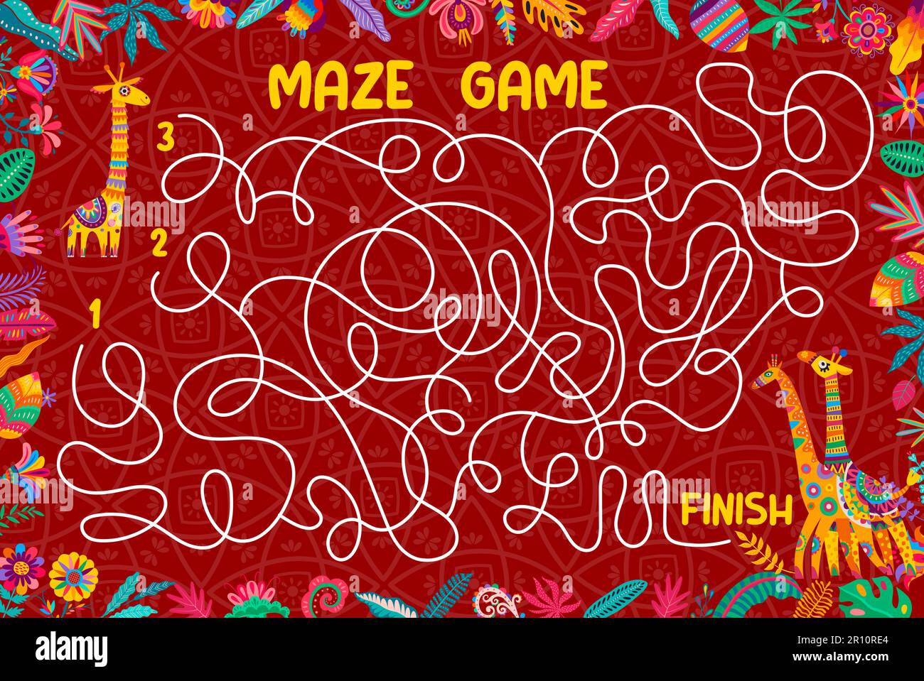 Labyrinth maze game help to giraffe to find his friends. Kids vector ...