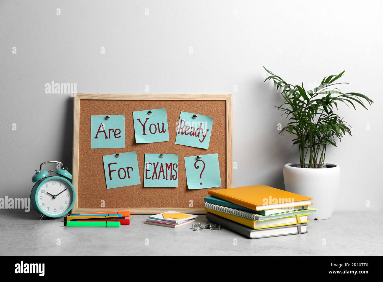 Cork board with question Are You Ready For Exams made of sticky notes ...