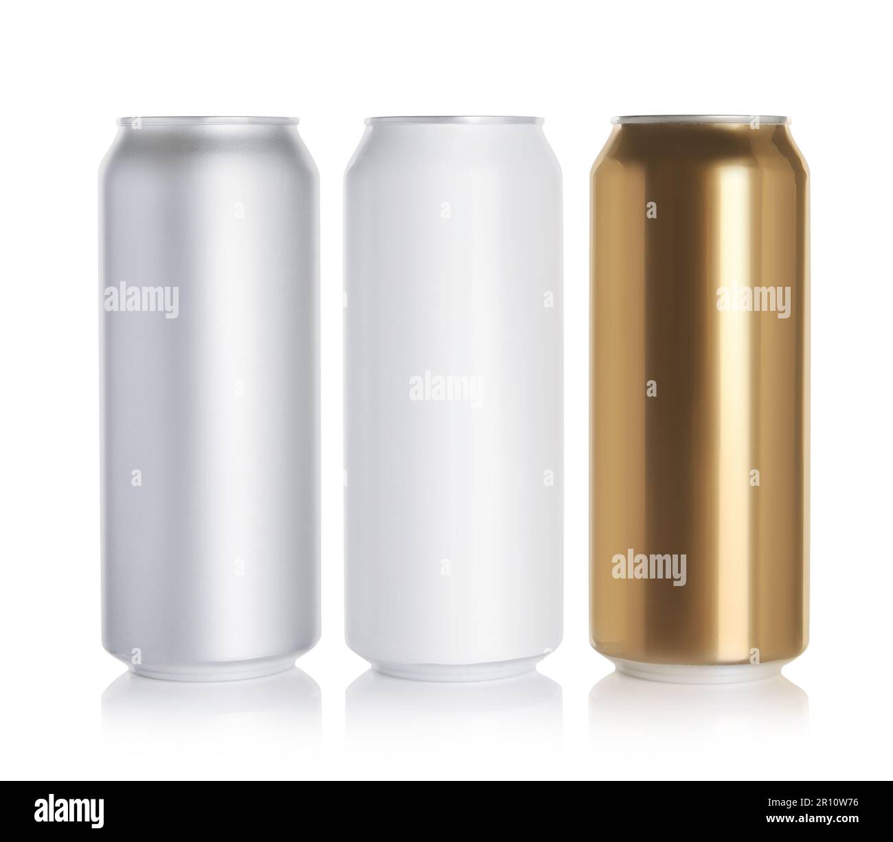 Aluminum cans with drinks on white background Stock Photo - Alamy