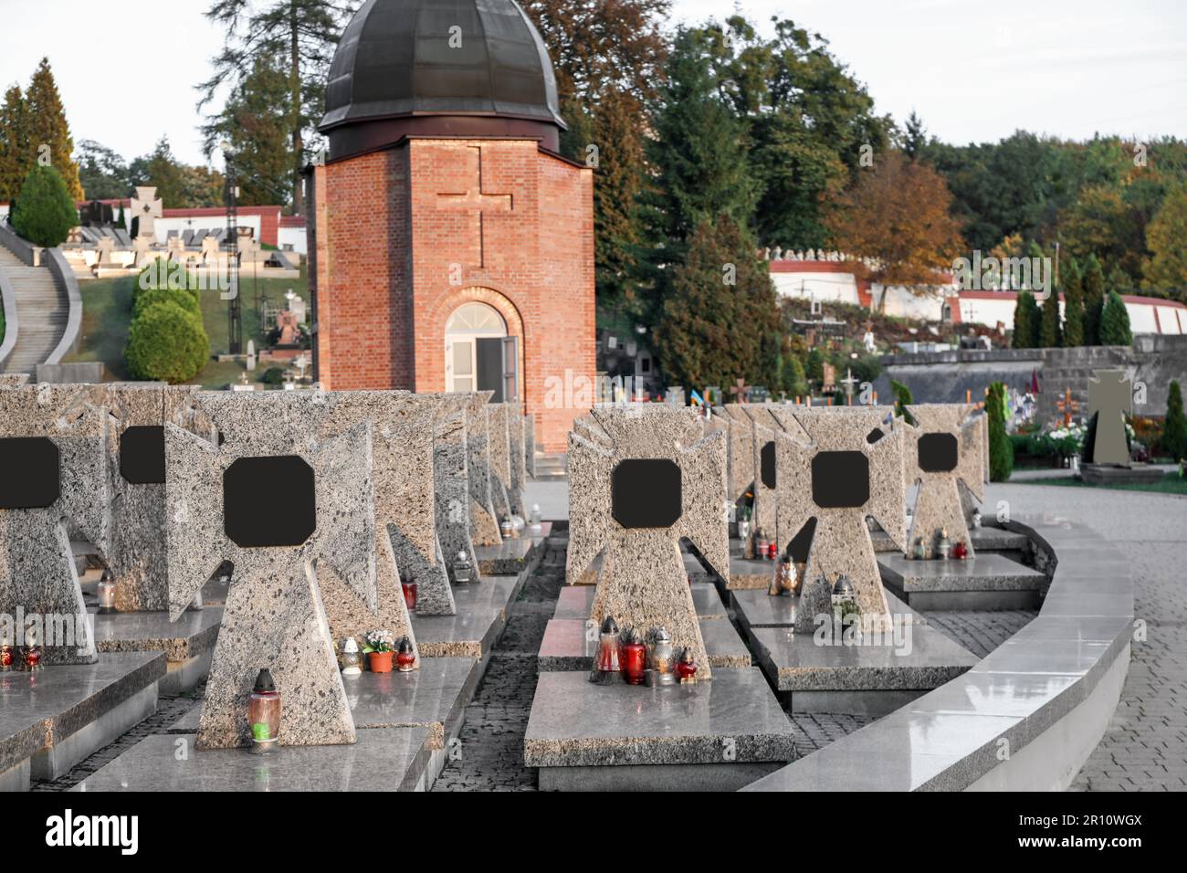 Many granite tombstones on cemetery. Funeral ceremony Stock Photo - Alamy