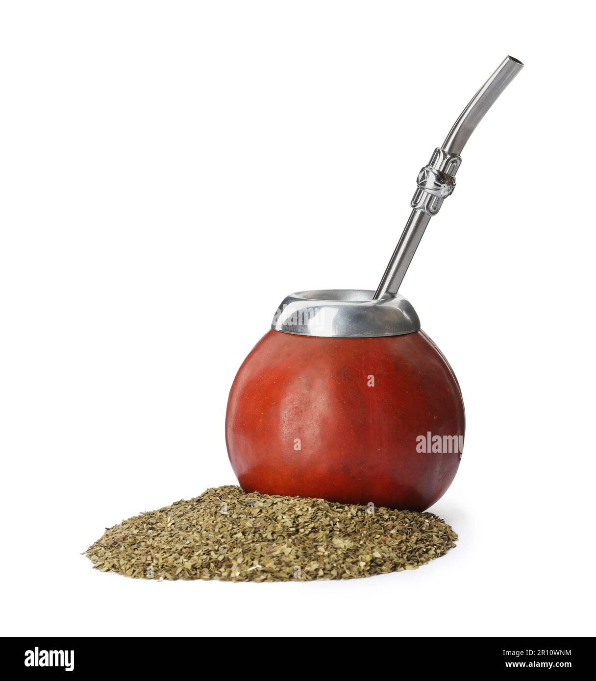 Calabash with mate tea and bombilla on white background Stock Photo - Alamy