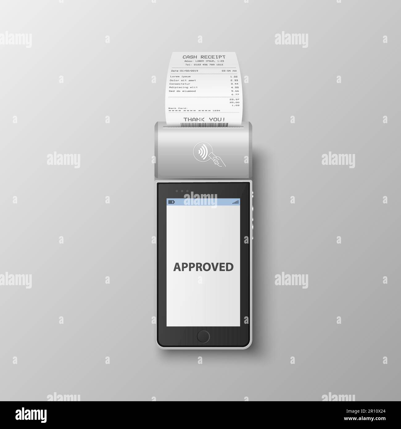 Vector 3d White NFC Payment Machine with Approved Status and Paper Receipt, Bill. Wi-fi ...