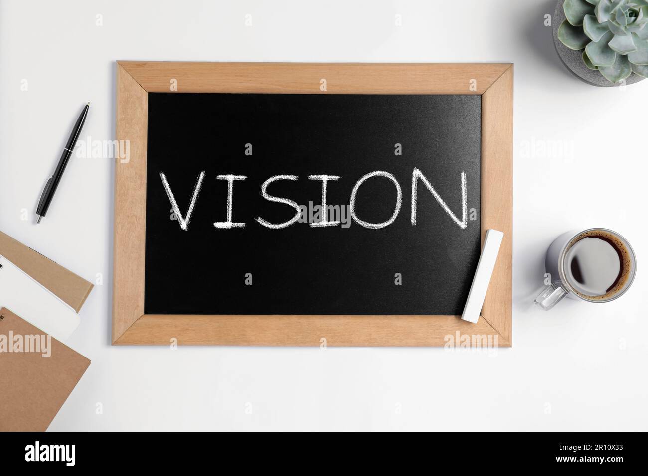 Small chalkboard with word Vision on white background, flat lay Stock ...