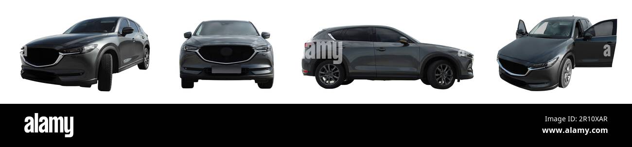 New expensive black car isolated on white, collage. Banner design Stock ...