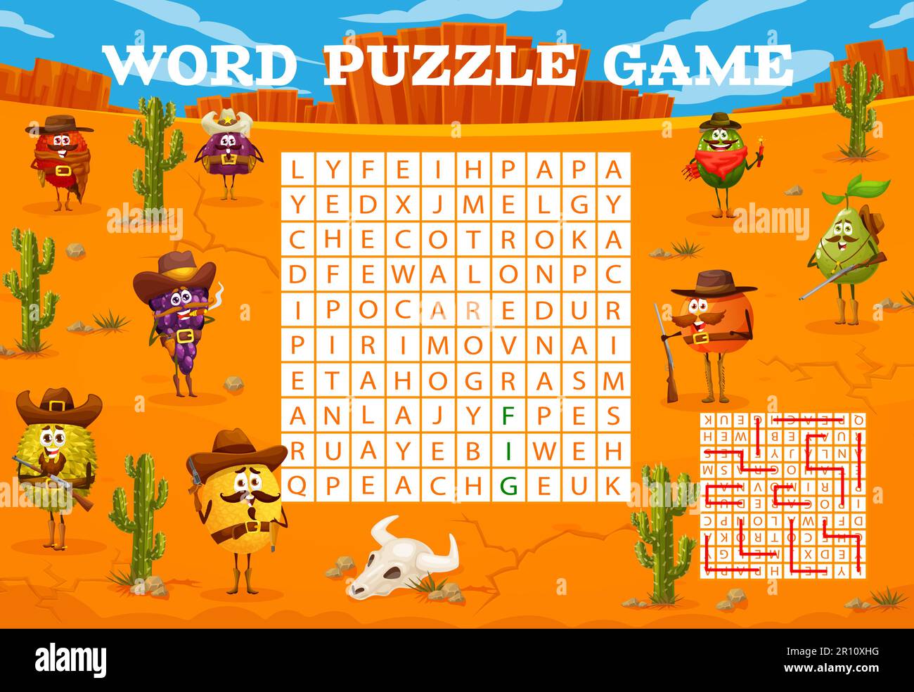 Wild West sheriff, cowboy and ranger fruit characters in word search ...