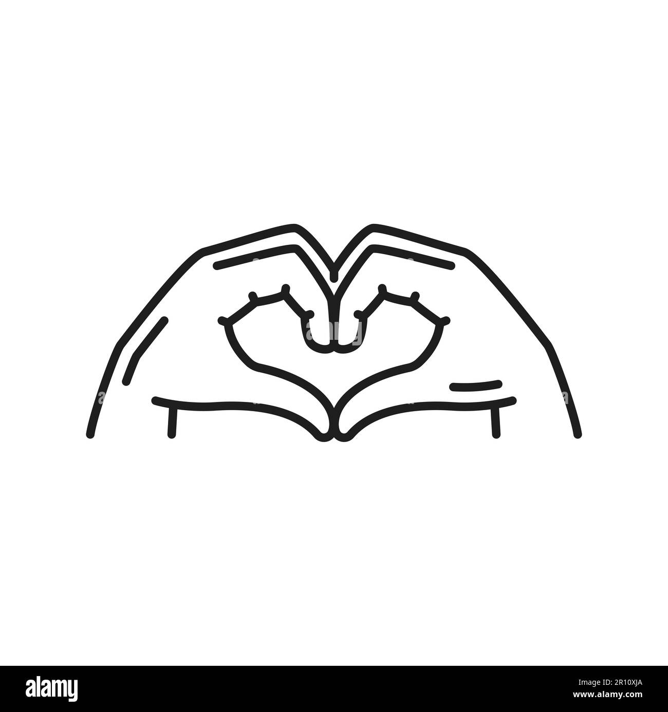 Hands forming heart isolated outline icon. Vector help, support and friendship, make a heart ...