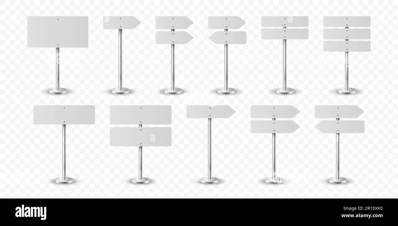 Vector 3d Realistic White Empty Blank Green Road Warning Direction Sign ...