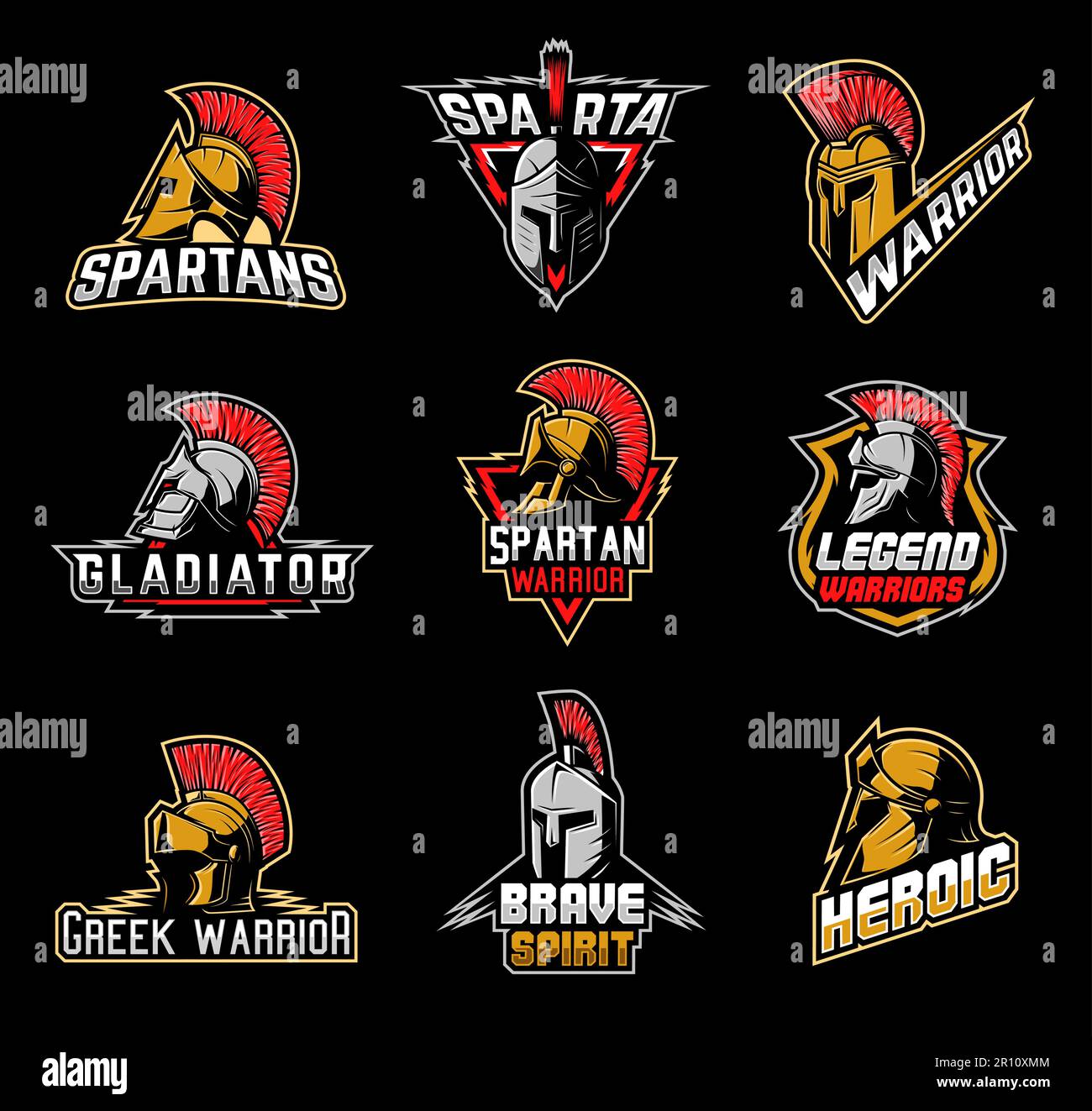 Warrior mascot icons of Spartan and Gladiator soldiers, warrior knight ...