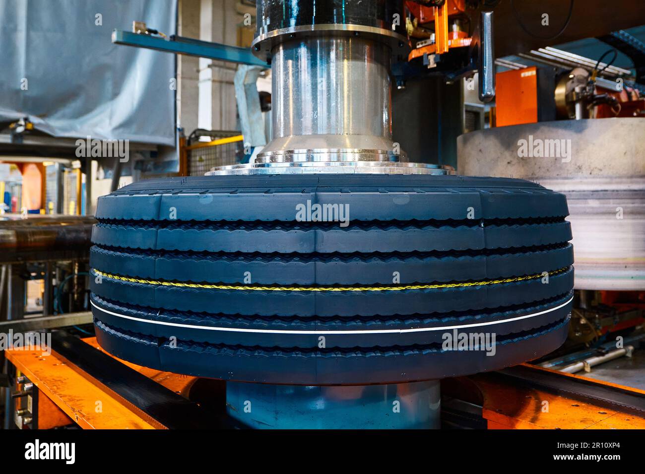 Production line for rubber compound calendering in workshop Stock Photo ...