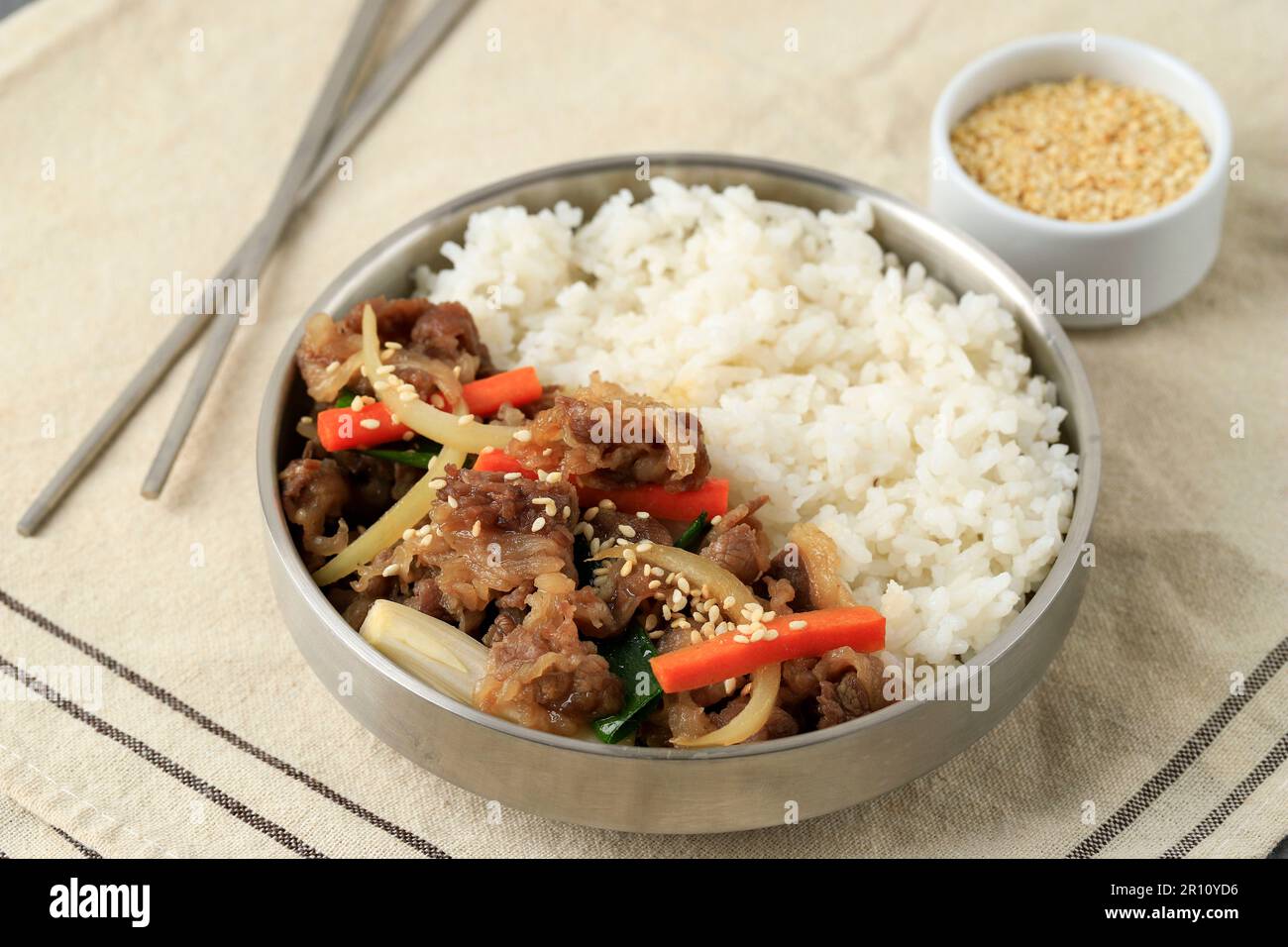 Korean Beef Bulgogi with Stir Fry Vegetable over White Rice, Served on ...