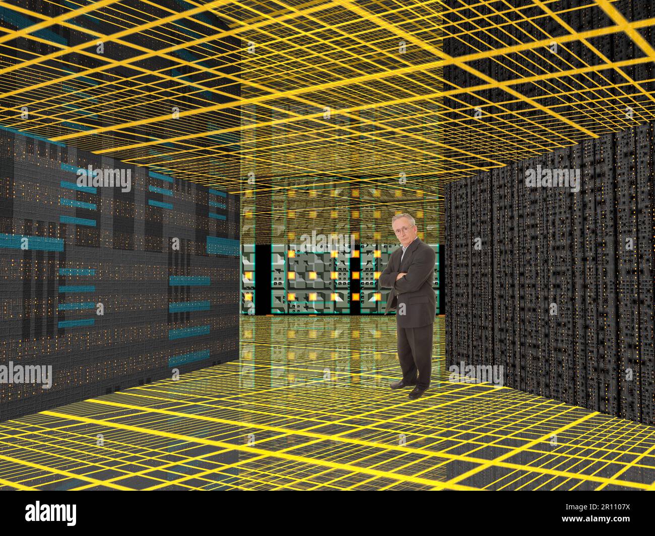 Illustrated advanced computer room with senior executive Stock Photo ...