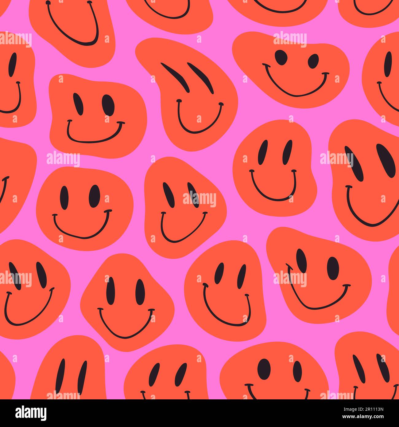 Groovy Melting Smiling Faces Seamless Pattern. Psychedelic Distorted ...