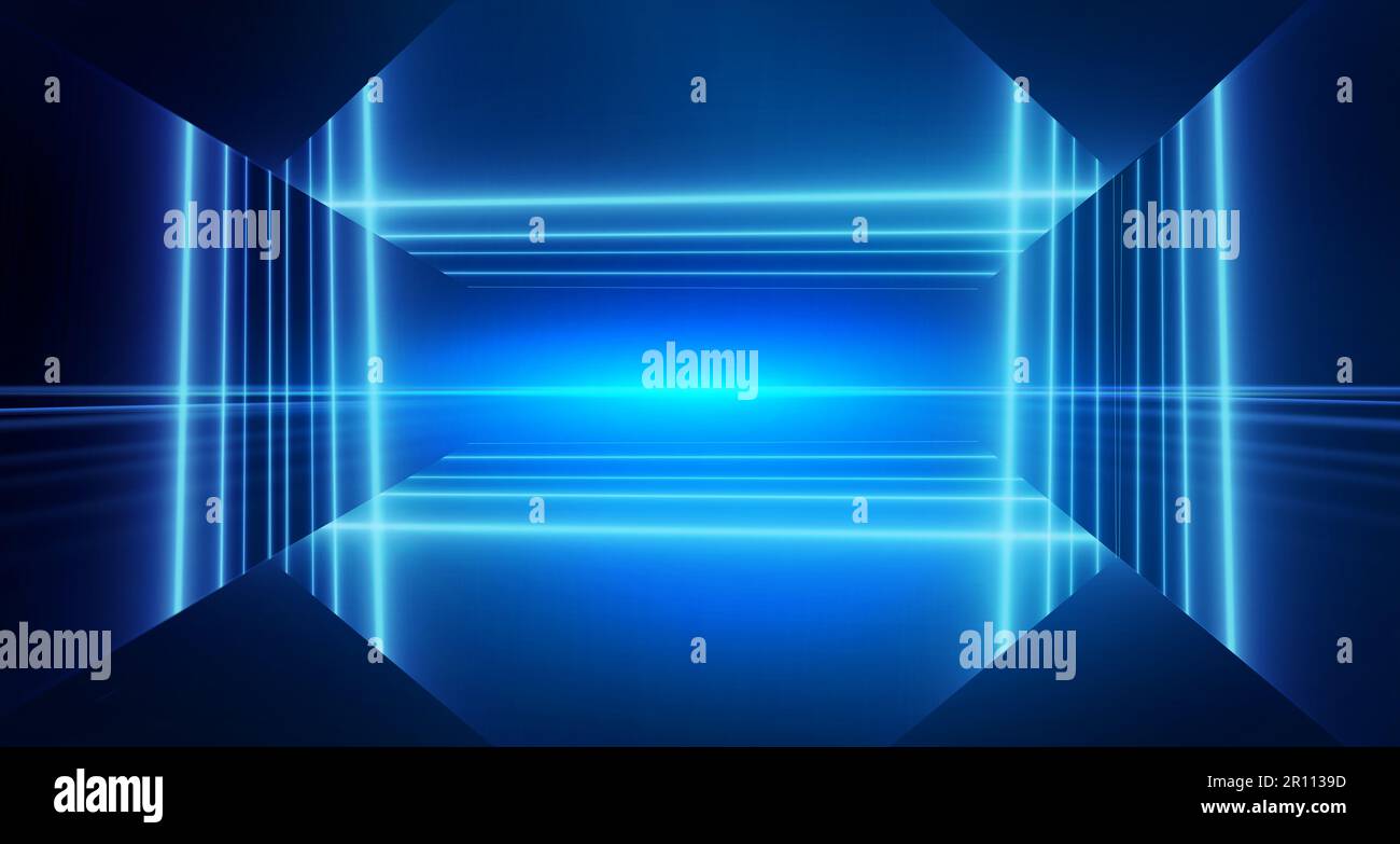 Abstract design with neon light in blue theme background, 3d ...
