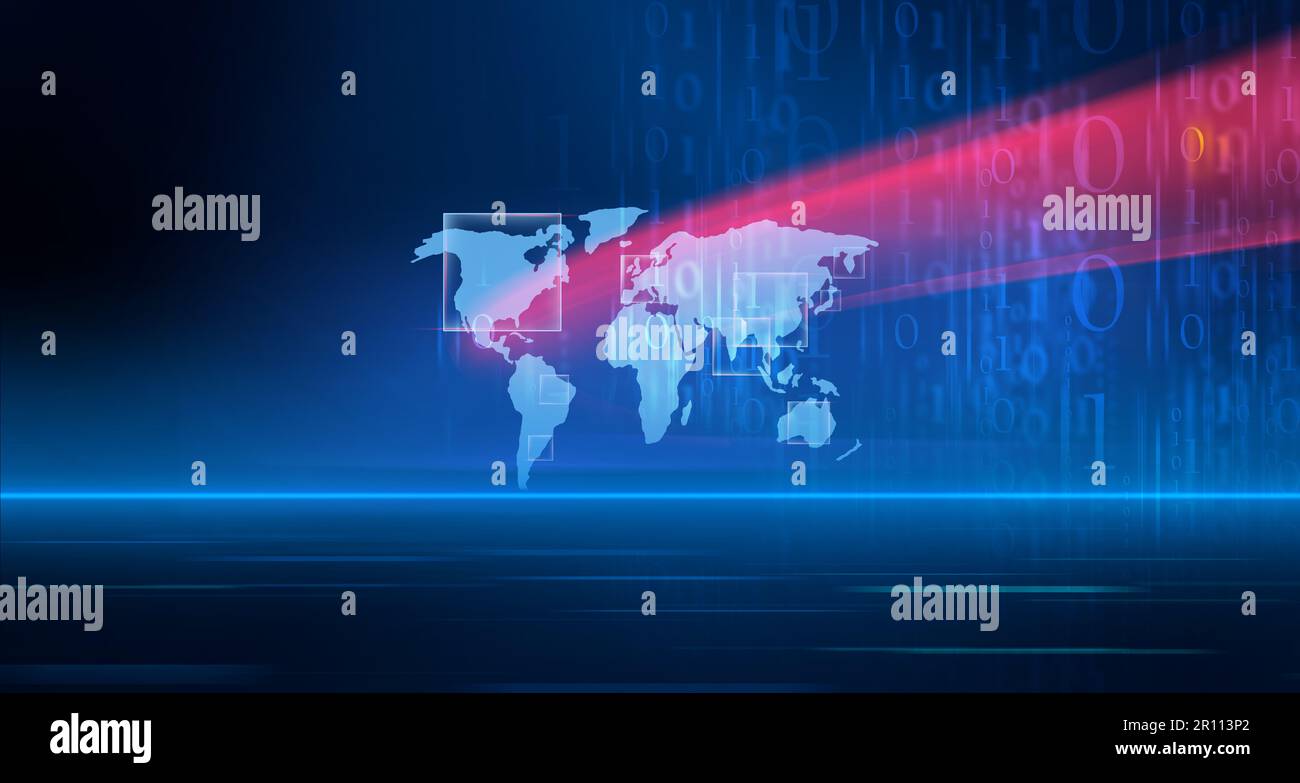 Graphical world map with big squares and binary codes, digital business ...