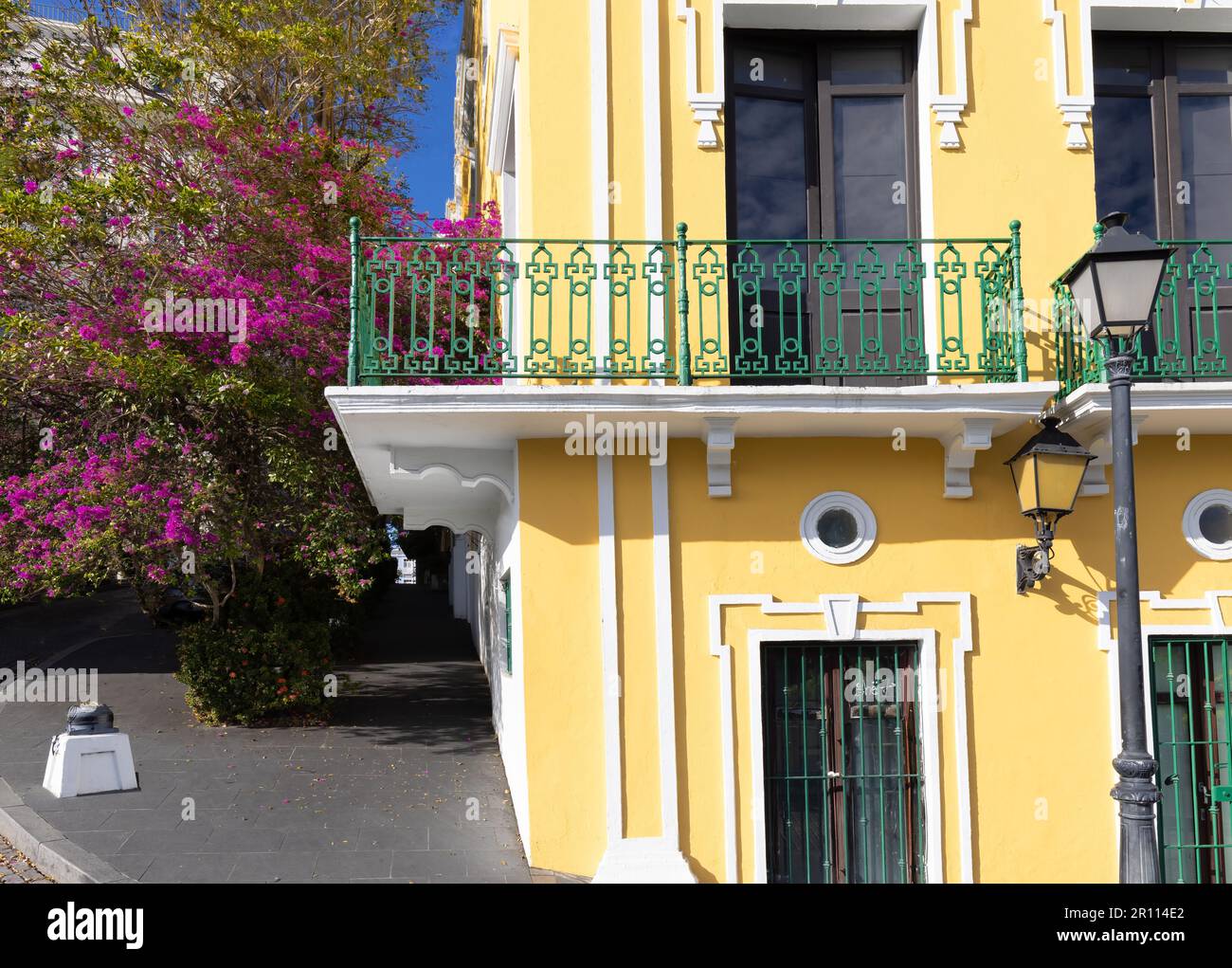 Puerto Rico colorful colonial architecture in historic city center ...