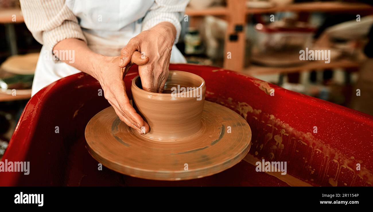 Pottery can be formed with just the hands and a wheel. an ...