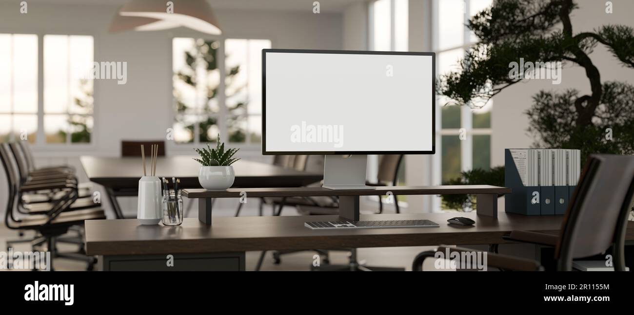 Modern loft CEO office with office desk and meeting table, computer ...