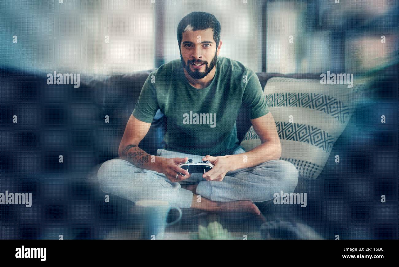 Video games are becoming more and more interactive. a young man sitting ...