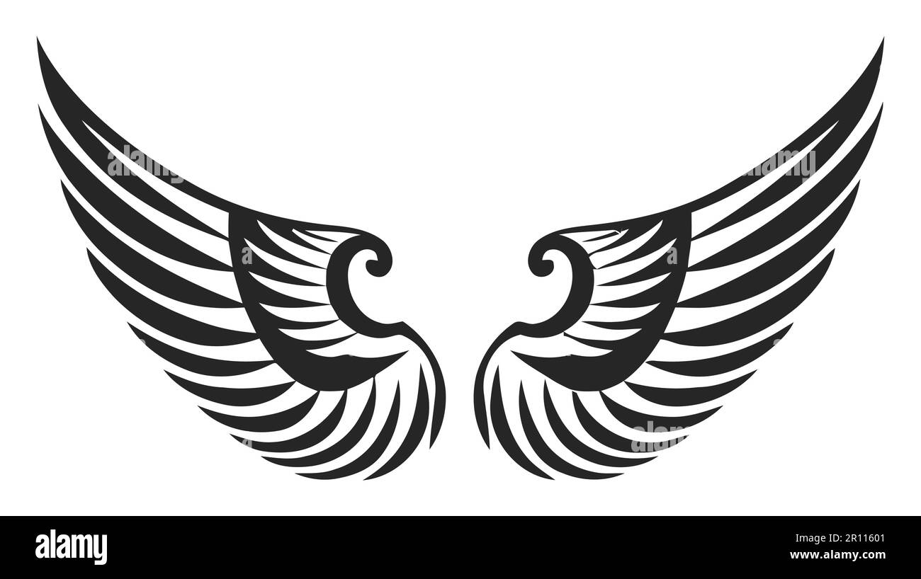 Angel wings, bird wings collection cartoon hand drawn vector ...