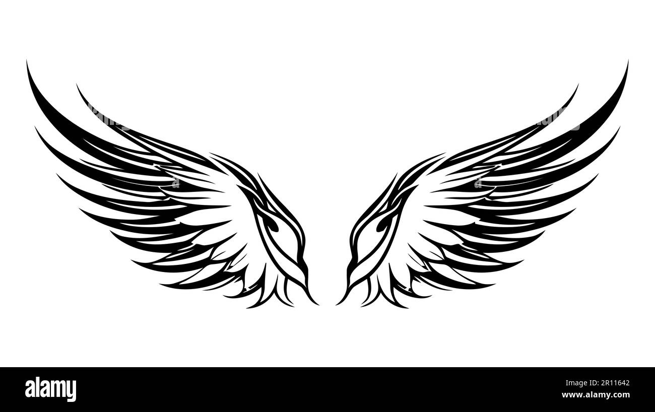 Angel wings, bird wings collection cartoon hand drawn vector ...