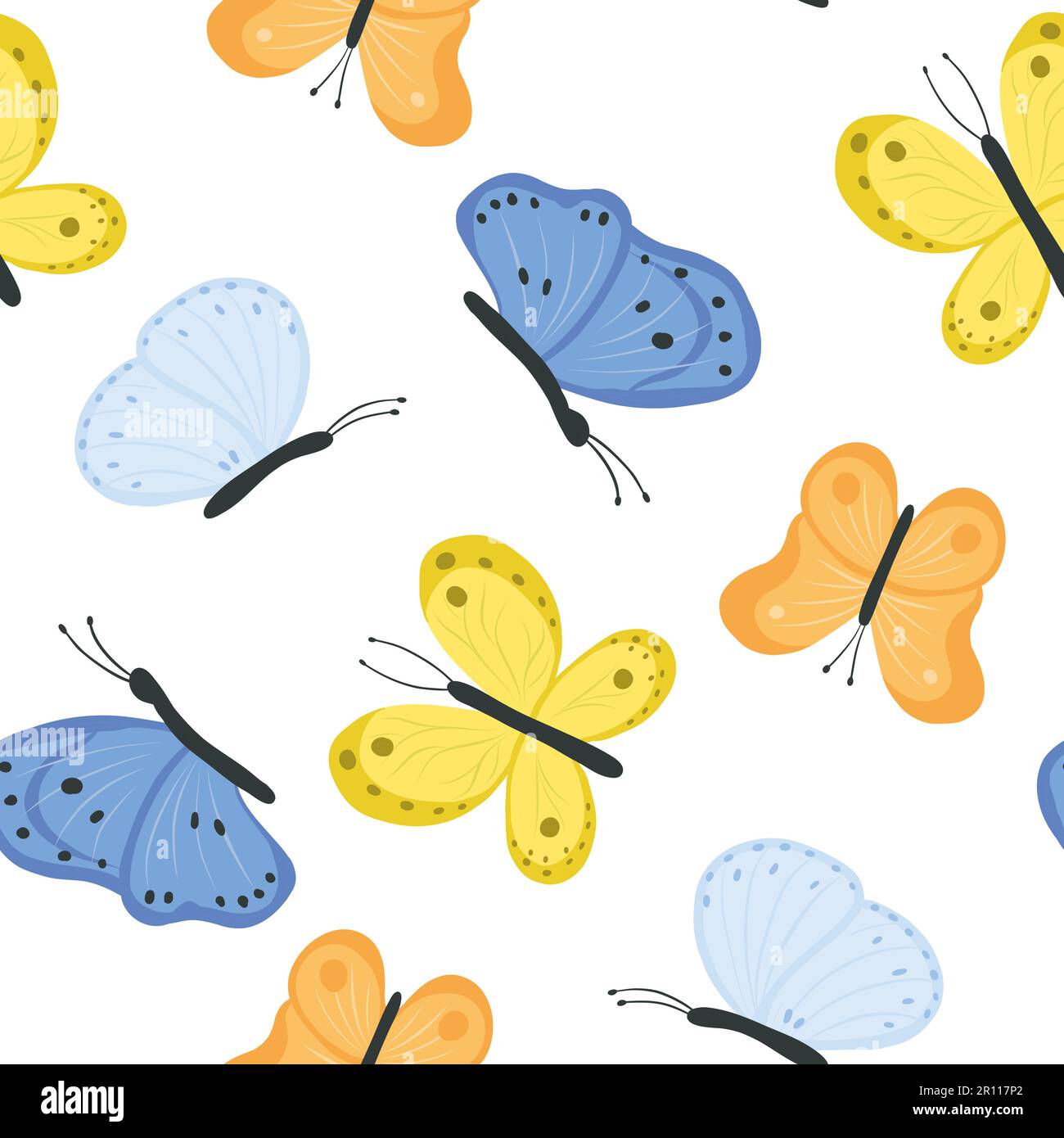Cute butterflies seamless pattern. Flying insects vector flat ...