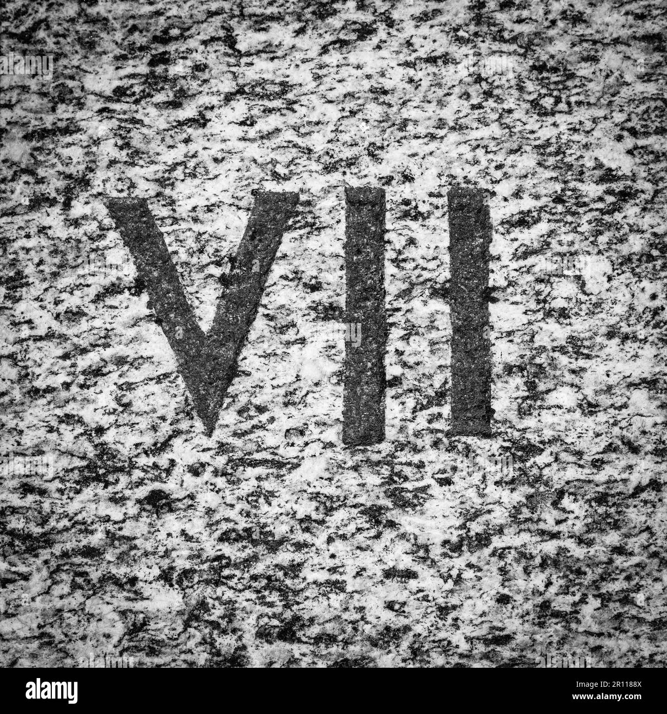 Roman numbers collection, from 1 to 7, on a real ancient granite Stock ...