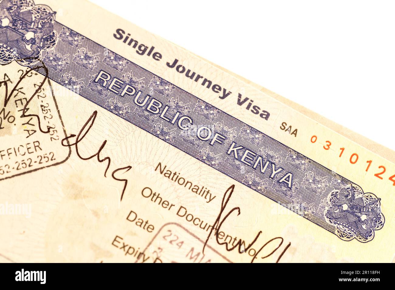 Detail of Kenya visa applied on passport Stock Photo - Alamy