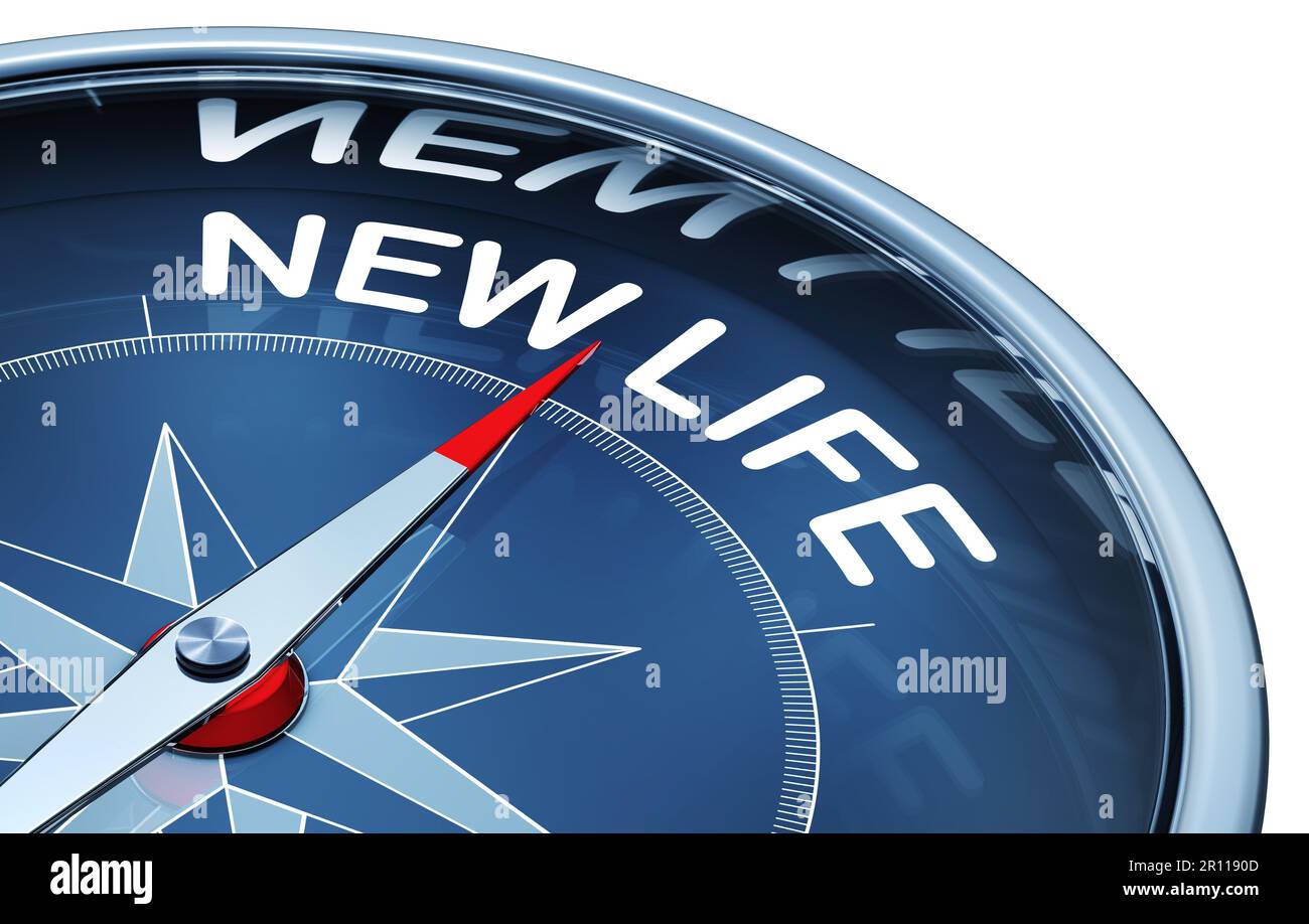 3d rendering of a compass with a new life icon Stock Photo - Alamy