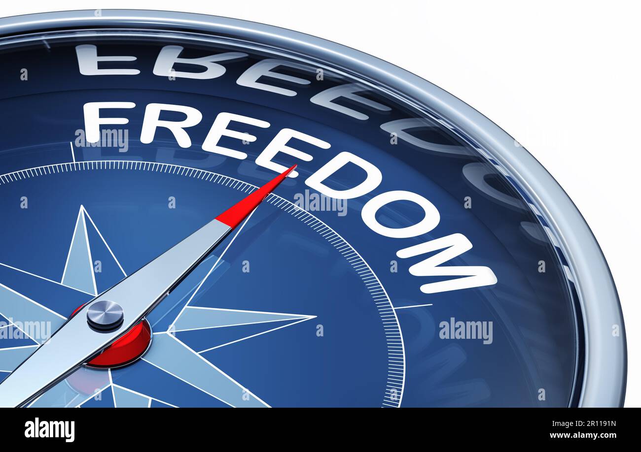 3d rendering of a compass with a freedom icon Stock Photo - Alamy