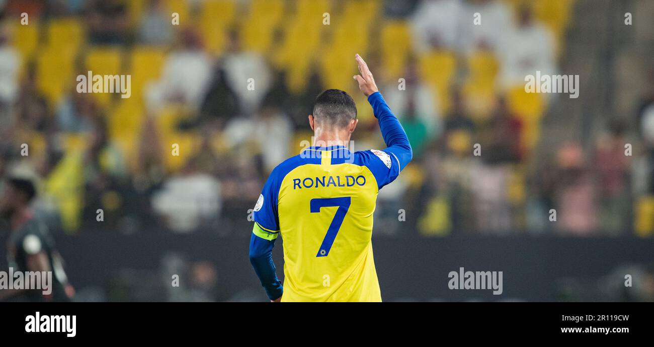 Cristiano Ronaldo of Al-Nassr FC in action against Al-Raed FC during ...