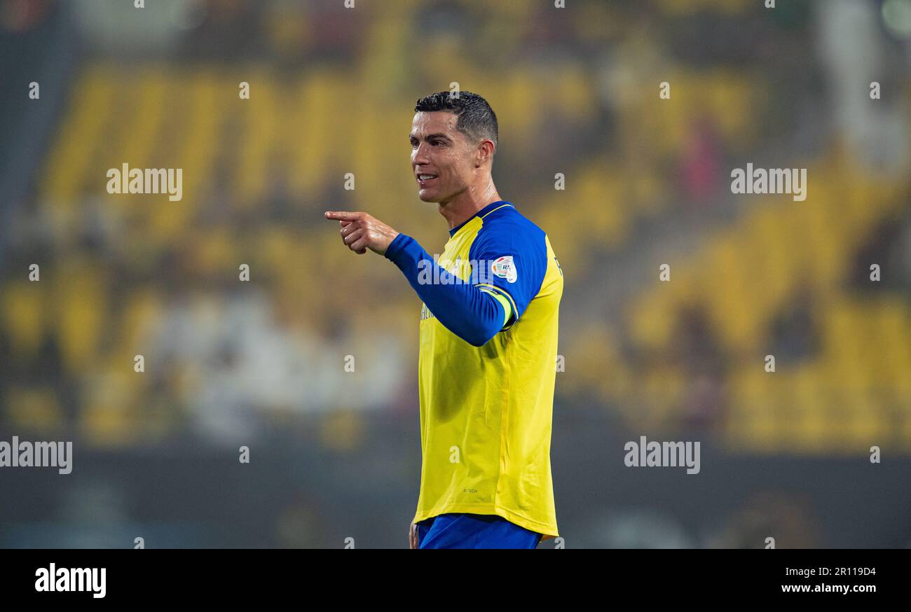 Cristiano Ronaldo of Al-Nassr FC in action against Al-Raed FC during ...
