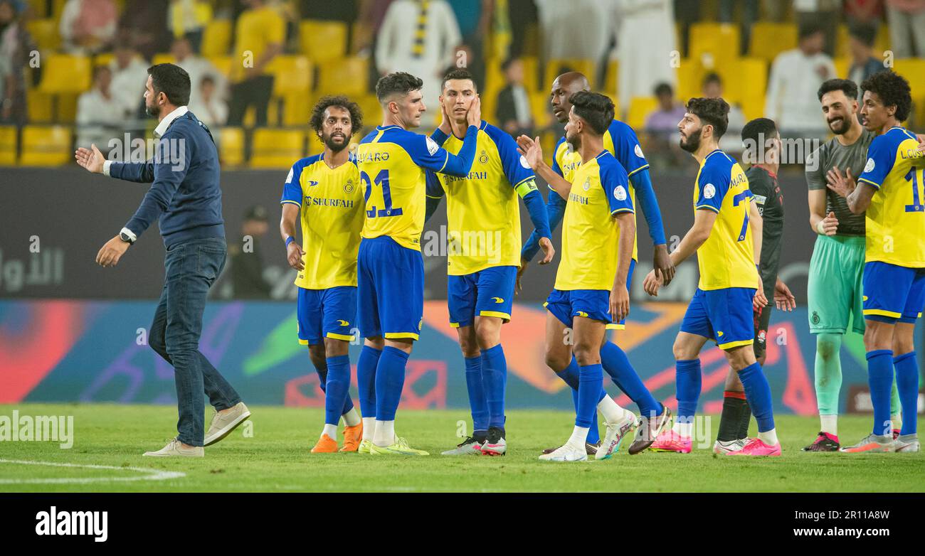 Cristiano Ronaldo of Al-Nassr FC in action against Al-Raed FC during ...