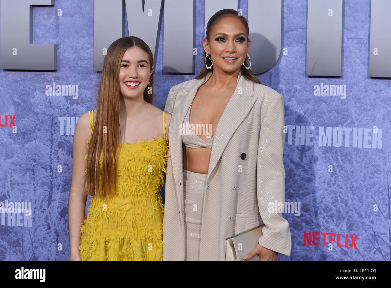Lucy Paez, left, and Jennifer Lopez arrive at the Los Angeles premiere ...