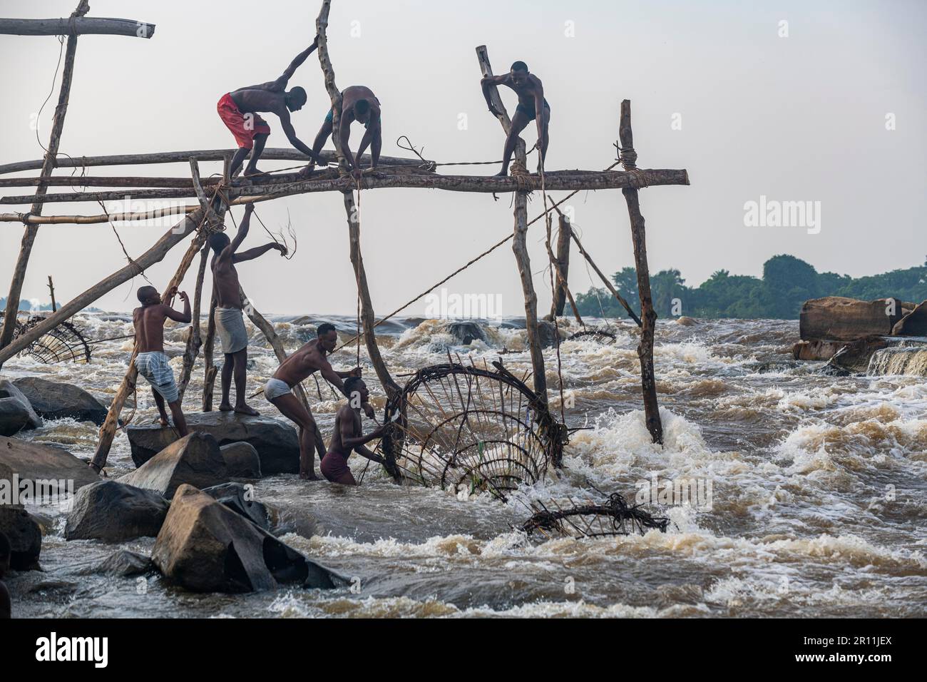 Indigenous fishermen from the Wagenya tribe, Congo river, Kisangani, DR ...