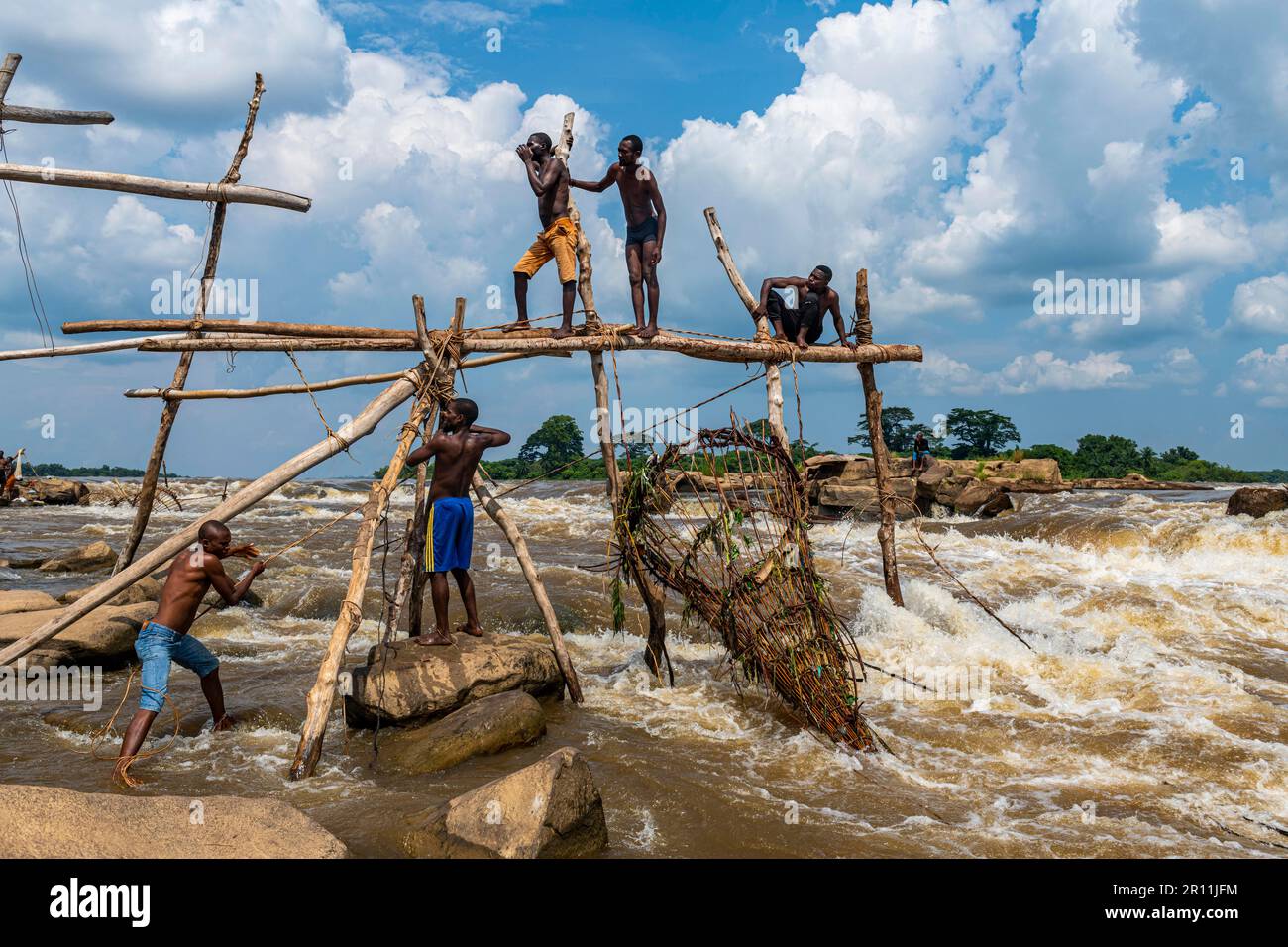 Indigenous fishermen from the Wagenya tribe, Congo river, Kisangani, DR ...