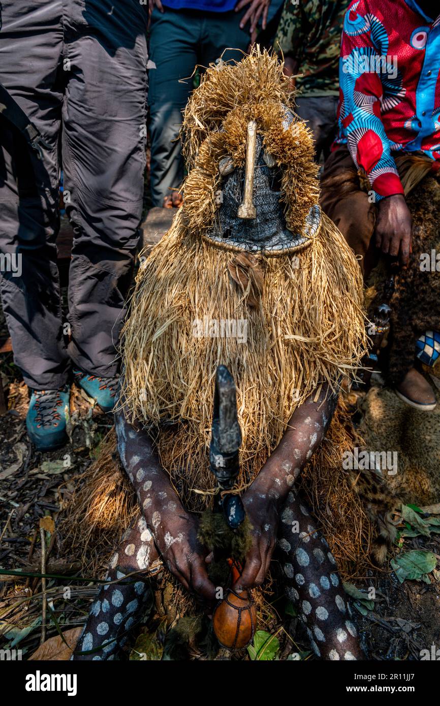 Traditional masked man, Yaka tribe, Mbandane, Congo Stock Photo - Alamy