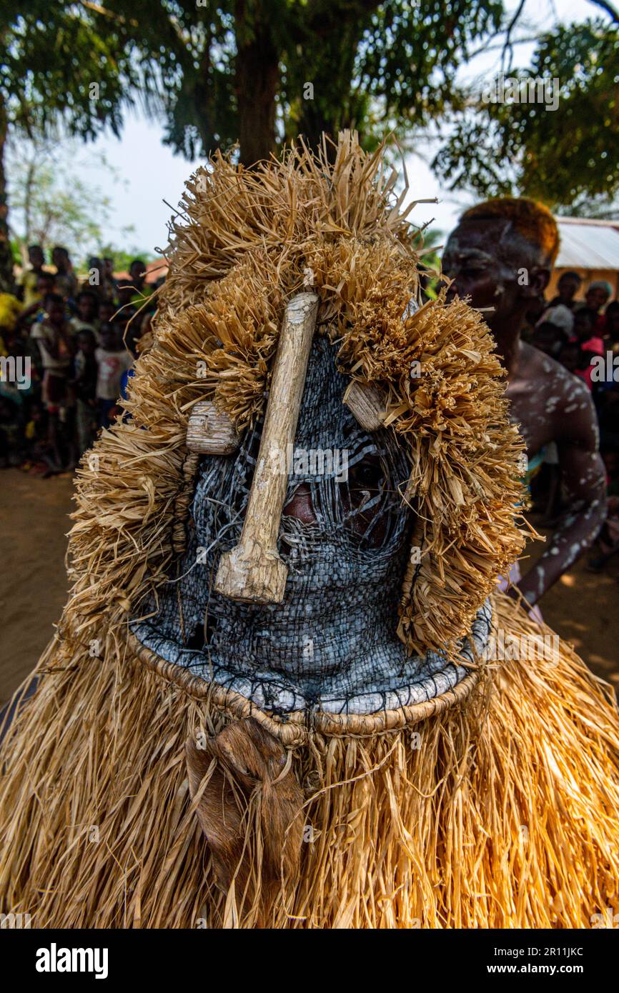 Traditional masked man, Yaka tribe, Mbandane, Congo Stock Photo - Alamy