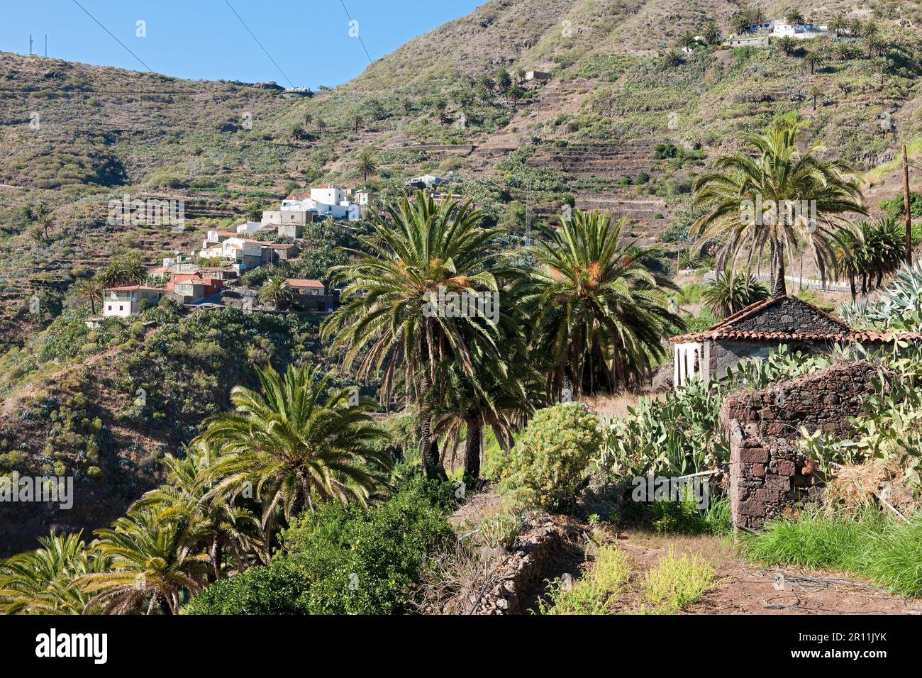 Village on mountainside of Masca Valley, Masca Gorge, Tenerife, Spain ...