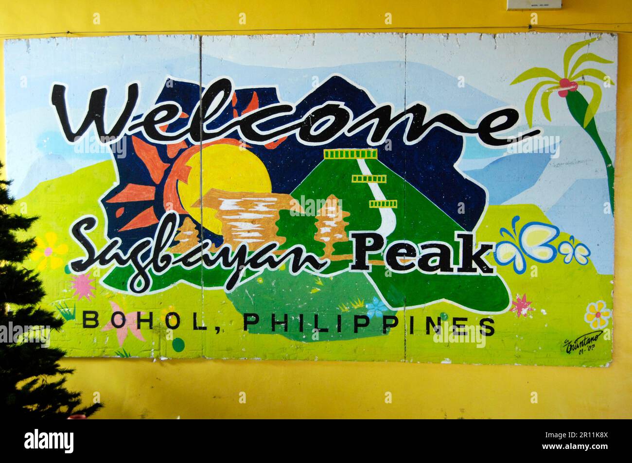 Welcome sign, Sagbayan Peak, Bohol, Visayas, Philippines Stock Photo ...