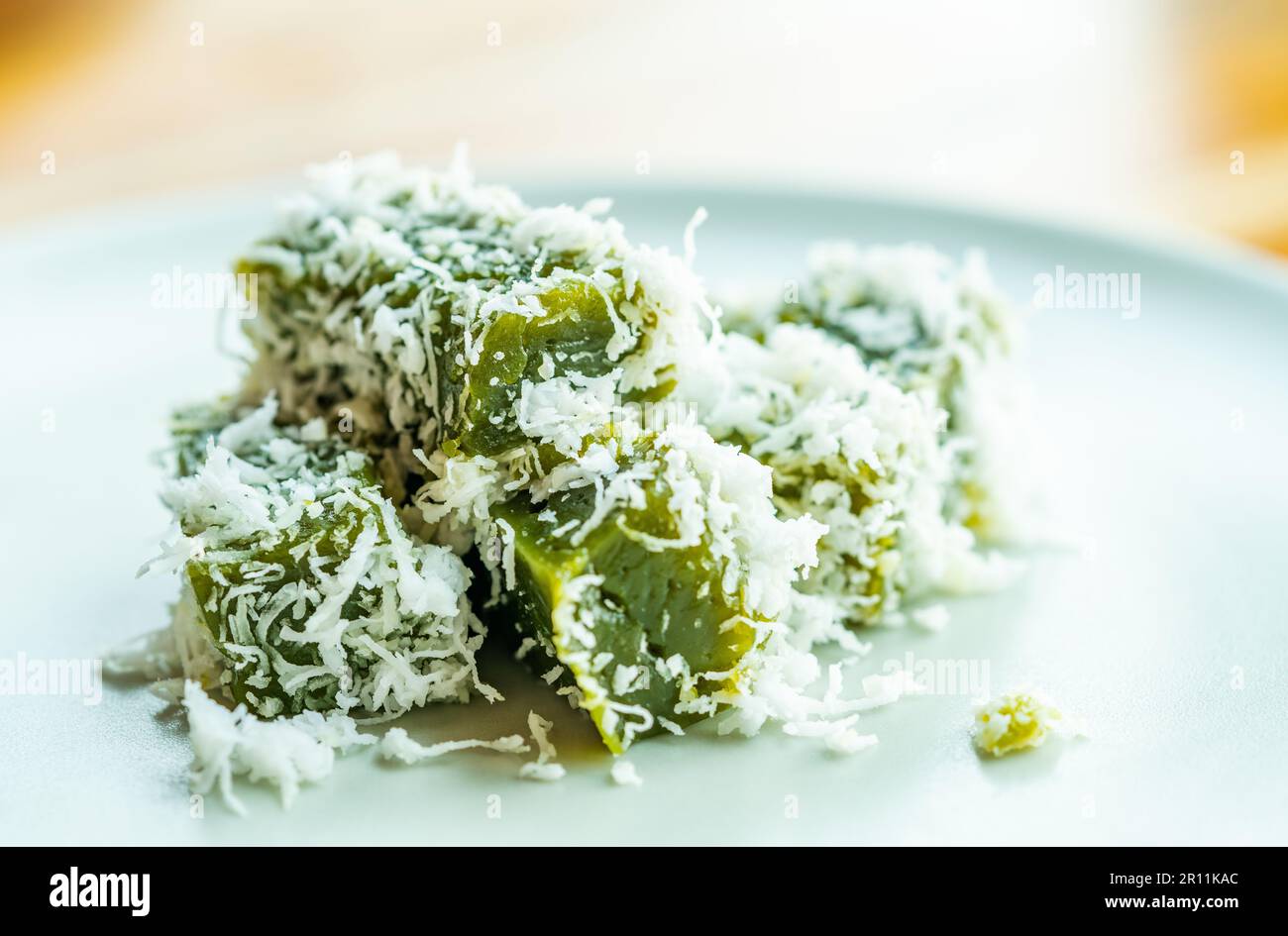 Close up a traditional Thai healthy dessert menu called Kanom Piak Poon ...