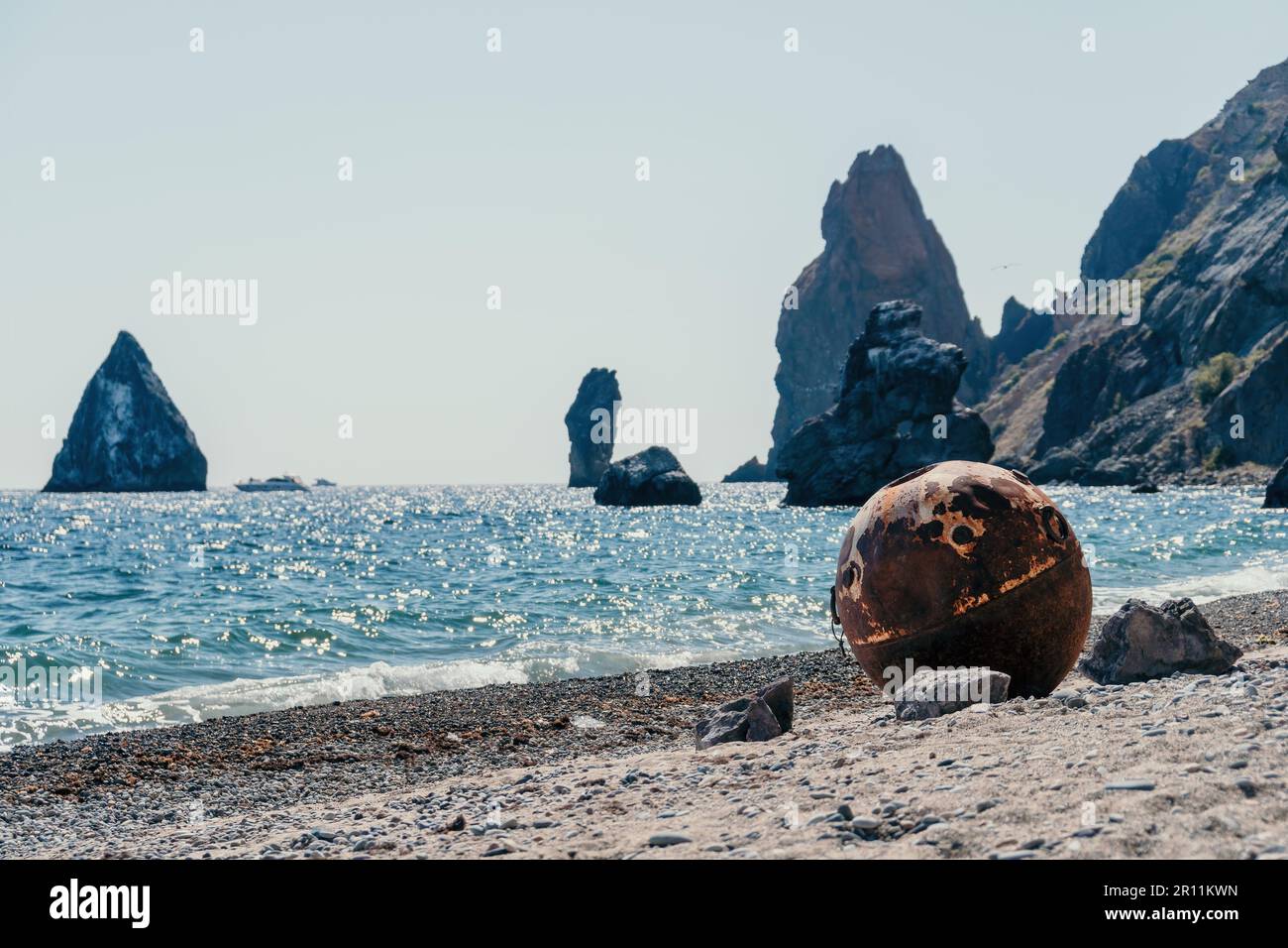 Old rusty sea mine on the beach Stock Photo - Alamy