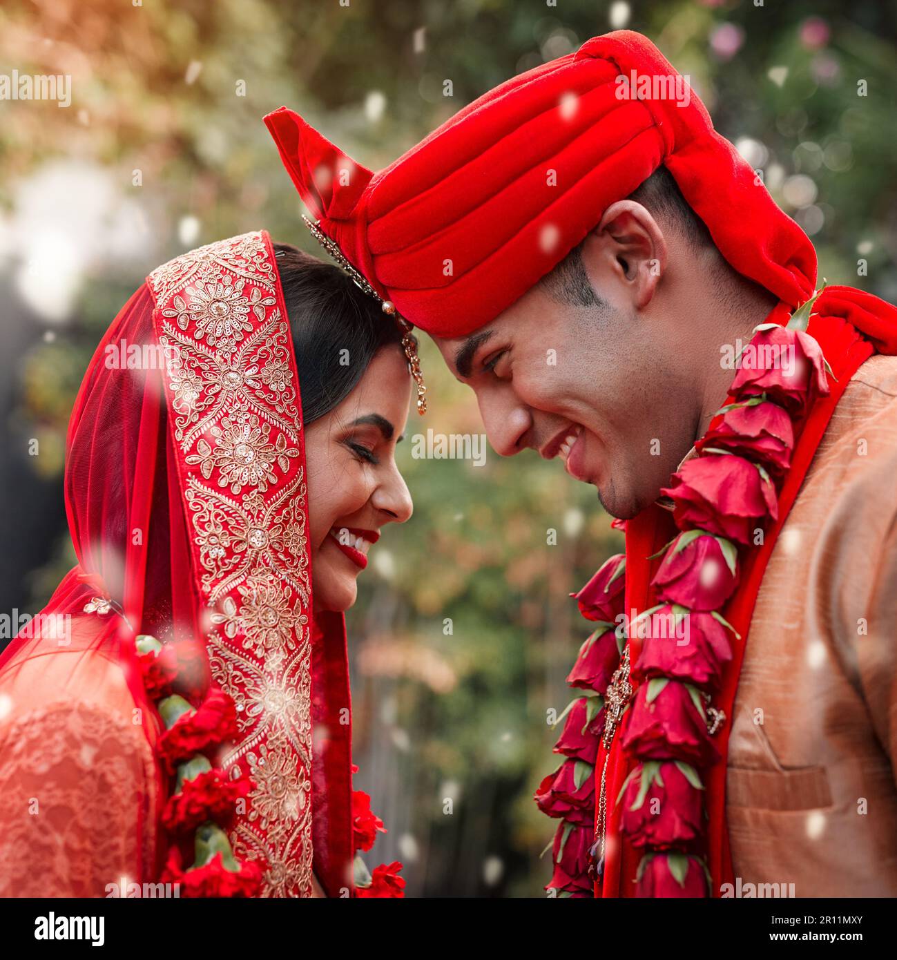 Wedding, marriage and hindu couple together in celebration of love or ...