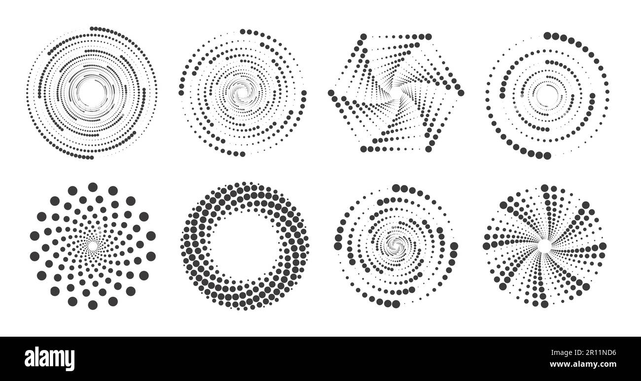 Dotted circles pattern. Abstract half tone graphic set. Circular ...