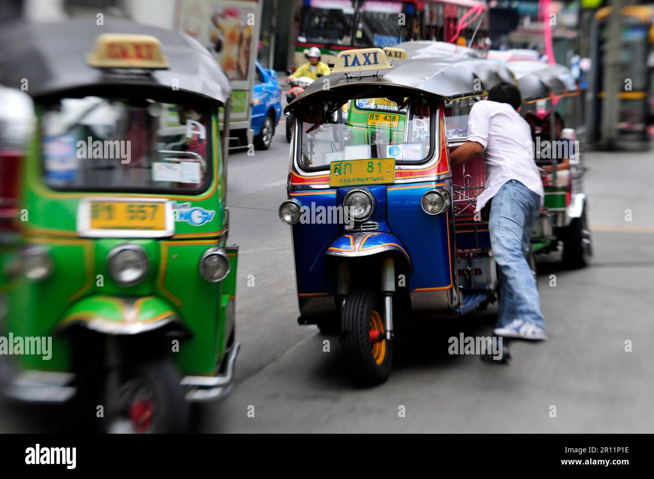 Colorful Tuktuks ( Traditional Thai motored Three Wheeler taxi ) in Bangkok, Thailand Stock ...