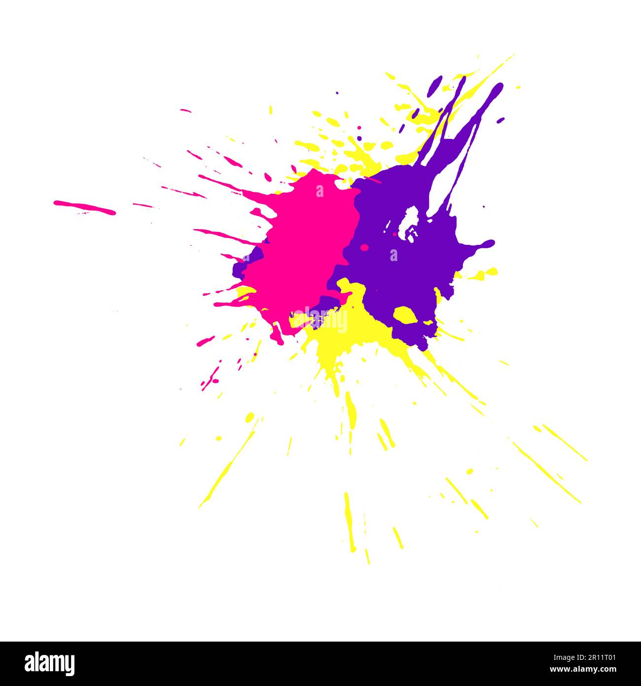 Droped colored blots and dots of paint splatter. Bright blue yellow ...